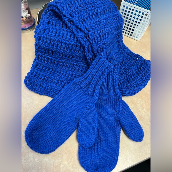 Hand Crafted | Accessories | Handmade Knit Royal Blue Scarf And Mittens ...